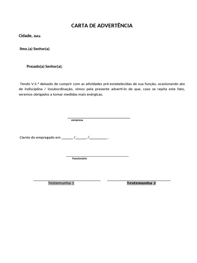 Modelo de Carta de Advertência | PDF