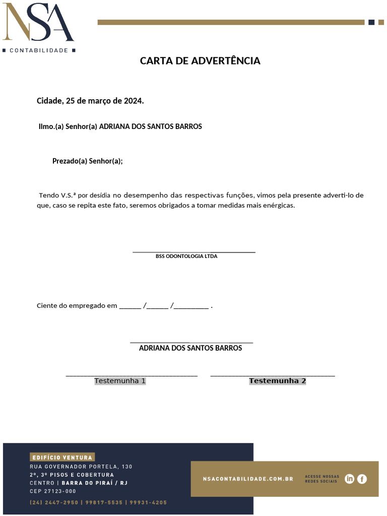 Modelo de Carta de Advertência Por Atraso | PDF