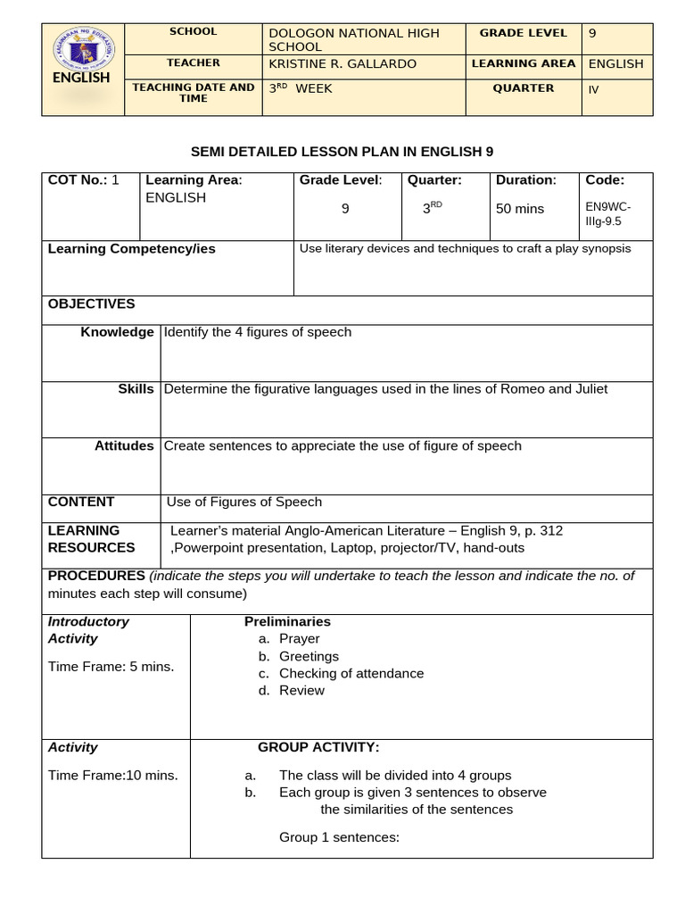 ENGLISH MY COT - Semi-Detailed | PDF | Learning | Behavior Modification