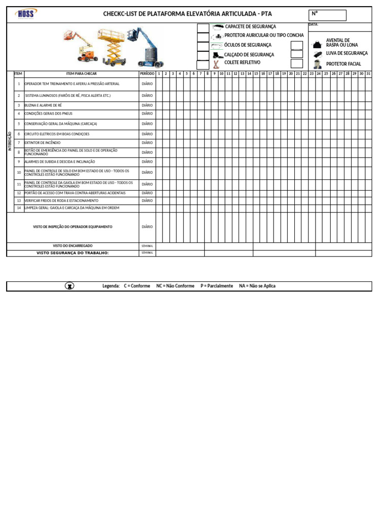 Check List Plataforma Elevatória Articulada | PDF