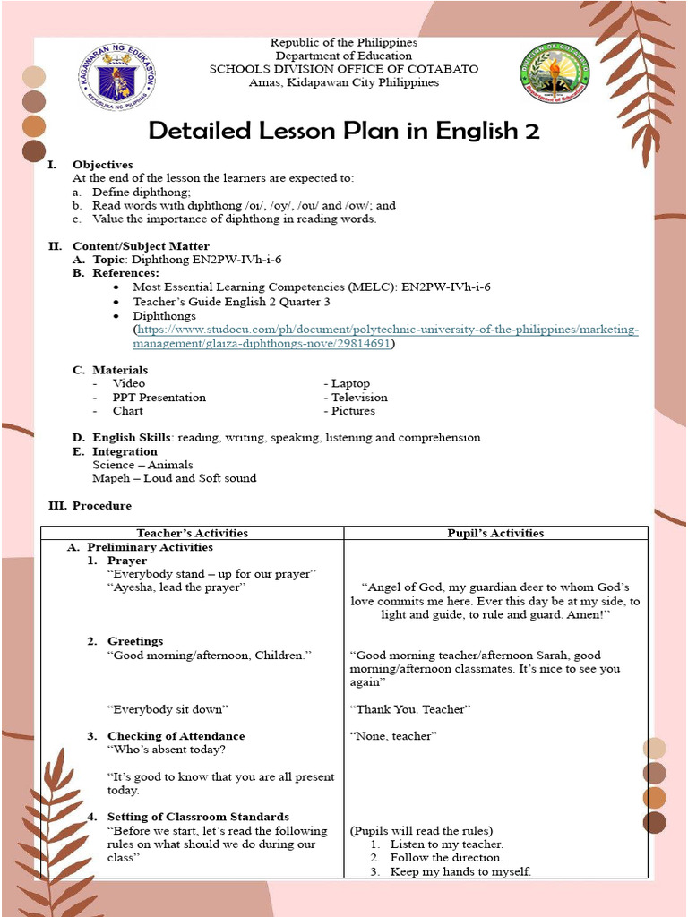 DETAILED LESSON PLAN IN ENGLISH 2 | PDF | Lesson Plan | Phonetics