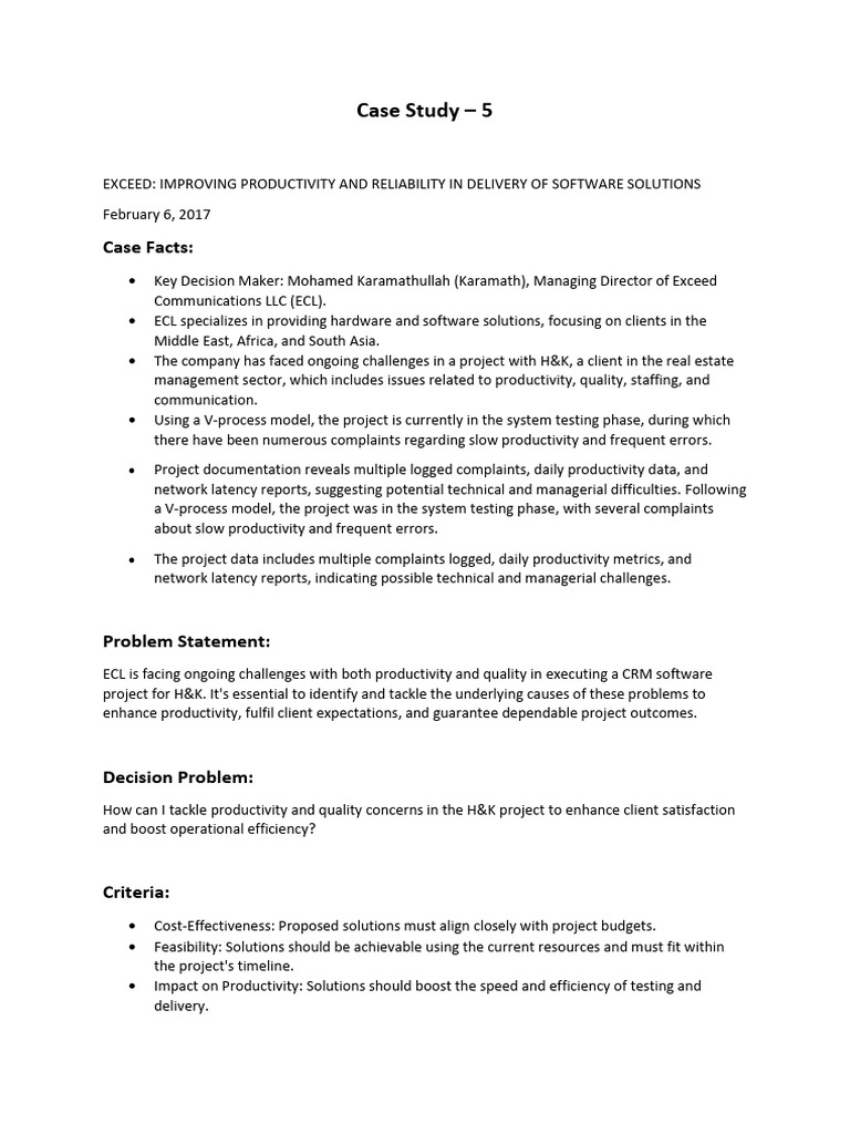 OM Case Study 5 EXCEED 2428040 | PDF | Reliability Engineering | Business