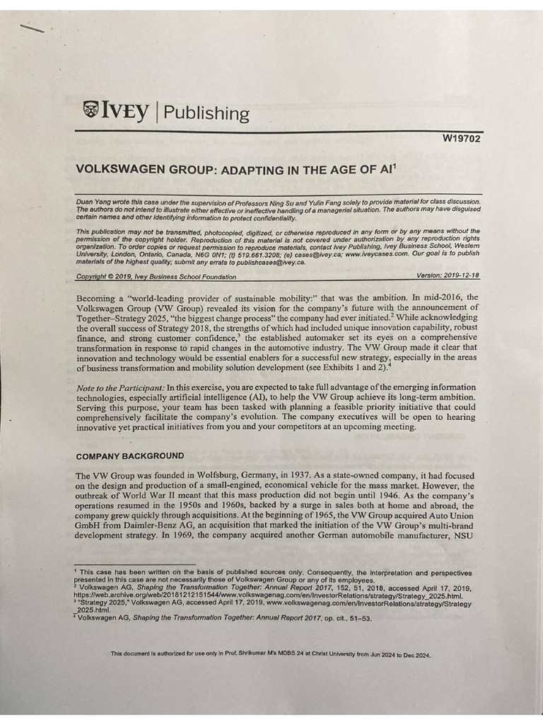 Volkswagen Case Study | PDF