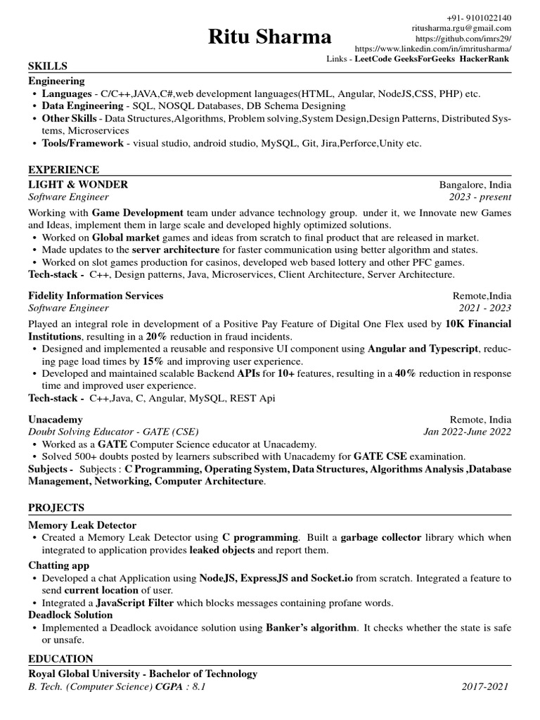 Ritu Sharma Resume | PDF | Java (Programming Language) | My Sql