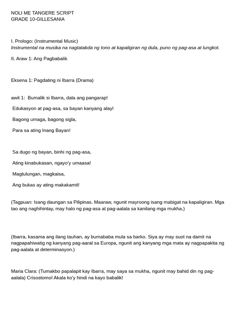 Noli Me Tangere Script Grade 10 Gillesania (3) | PDF