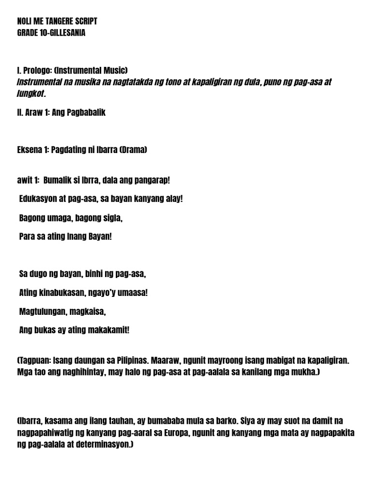 Noli Me Tangere Script Grade 10 Gillesania | PDF