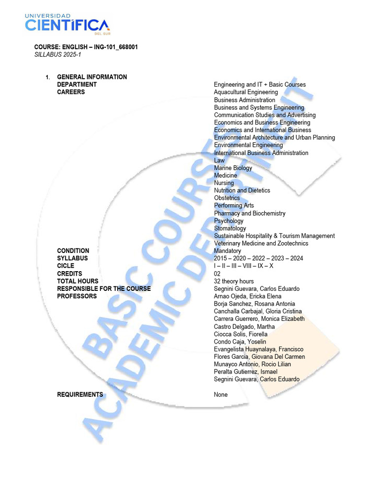 Inglés Ing-101 668001 2025-1 | PDF | Grammatical Number | Question