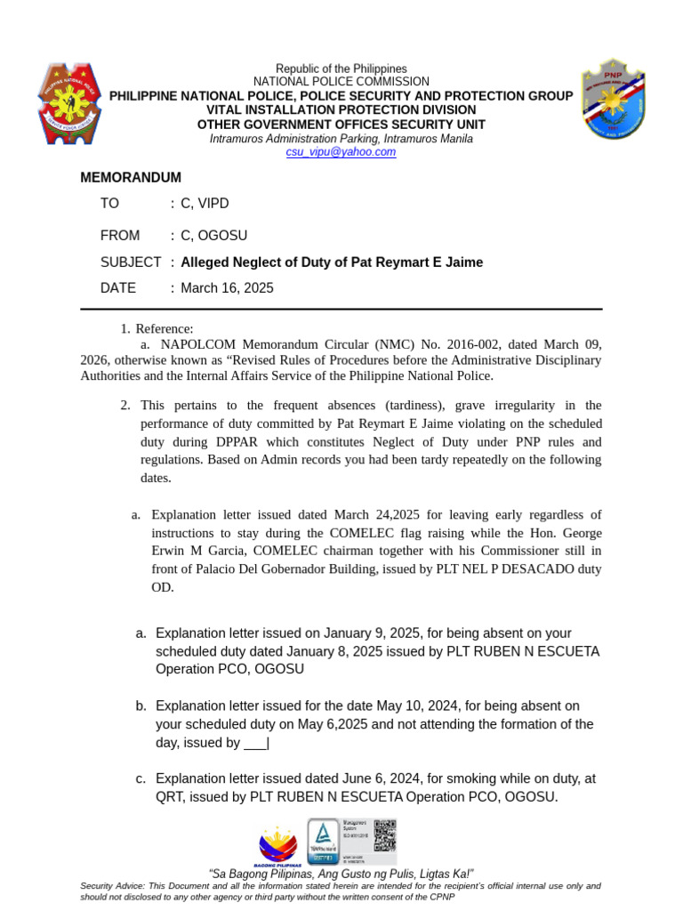 Initial Investigation Pat Reymart E Jaime - (Irregularity in ...