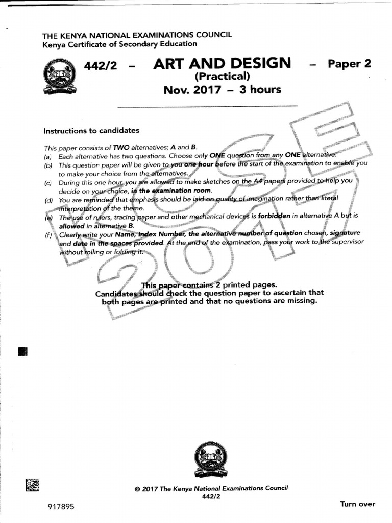 2017 Kcse Knec Art And Design Paper 2 Pdf