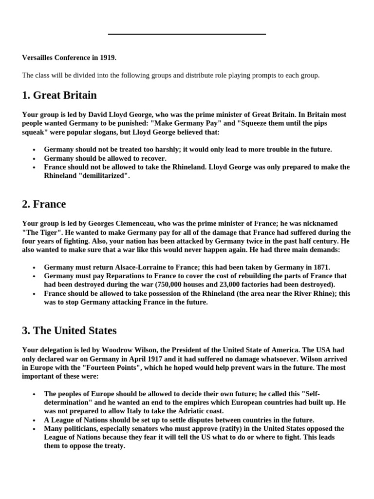 The Treaty of Versailles Simulation | PDF | Treaty Of Versailles | Nazi ...