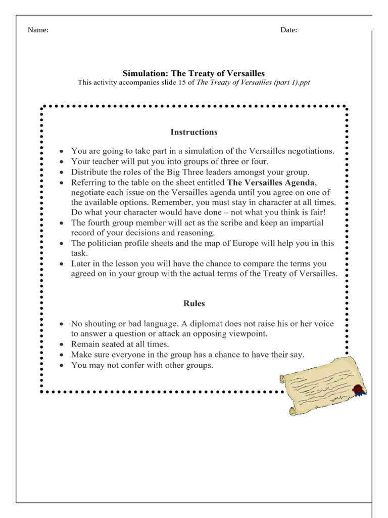 Treaty of Versailles Simulation | PDF | Treaty Of Versailles | League ...