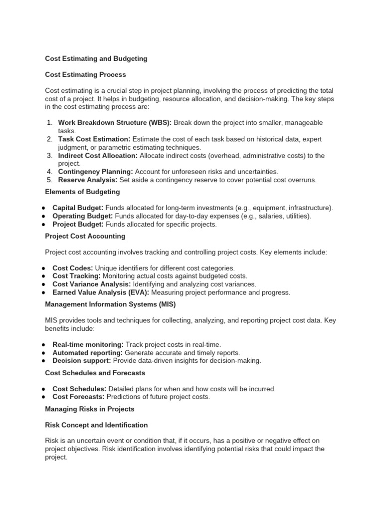 Cost Estimating and Budgeting Guide | PDF | Risk | Risk Management