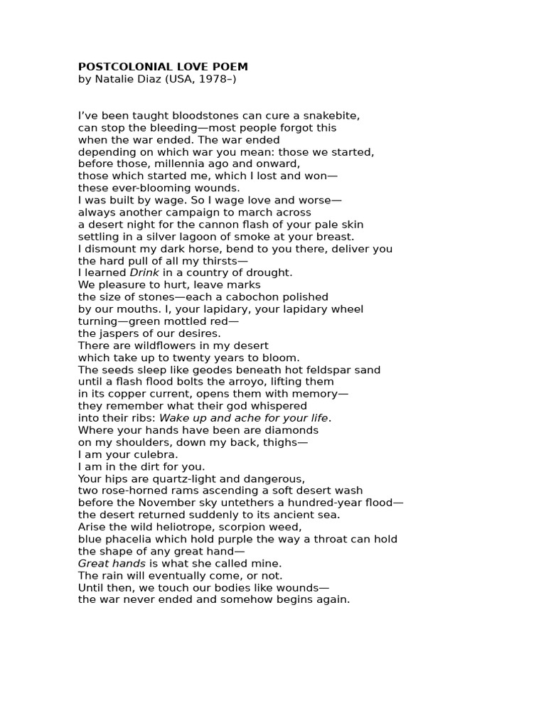 Natalie Diaz's Postcolonial Love Poem | PDF