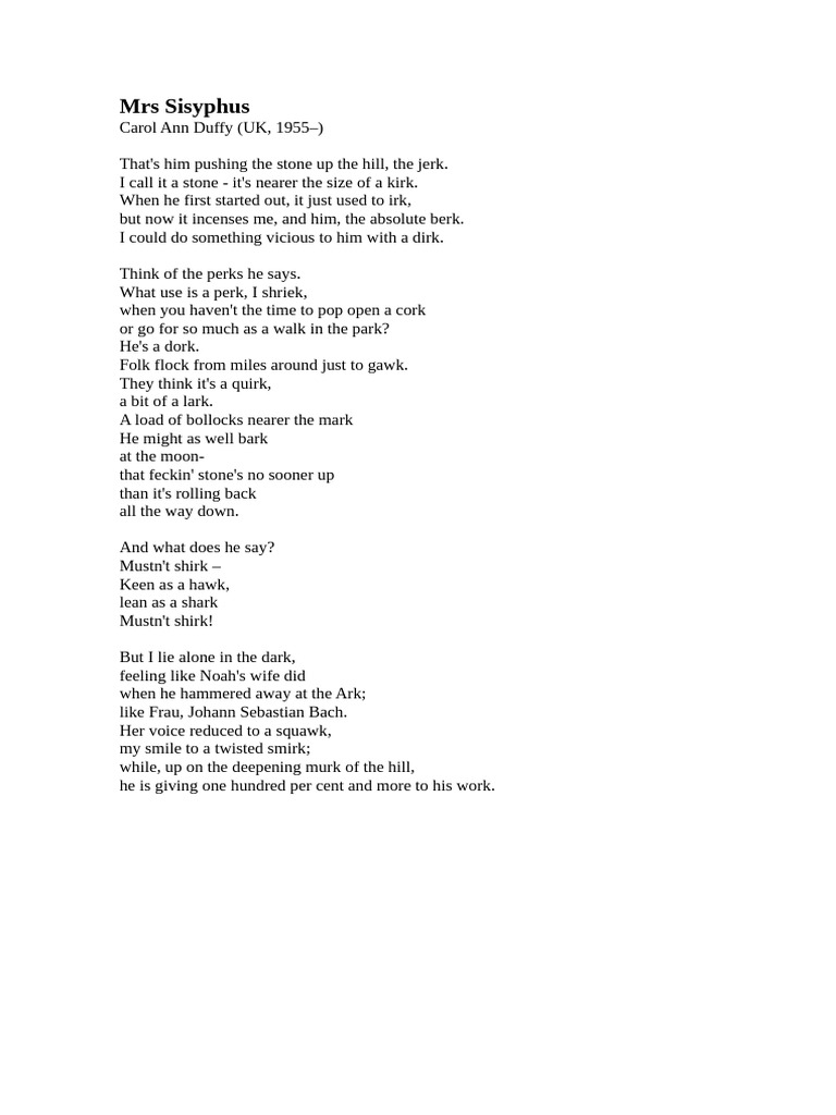 Mrs Sisyphus: A Poetic Perspective | PDF