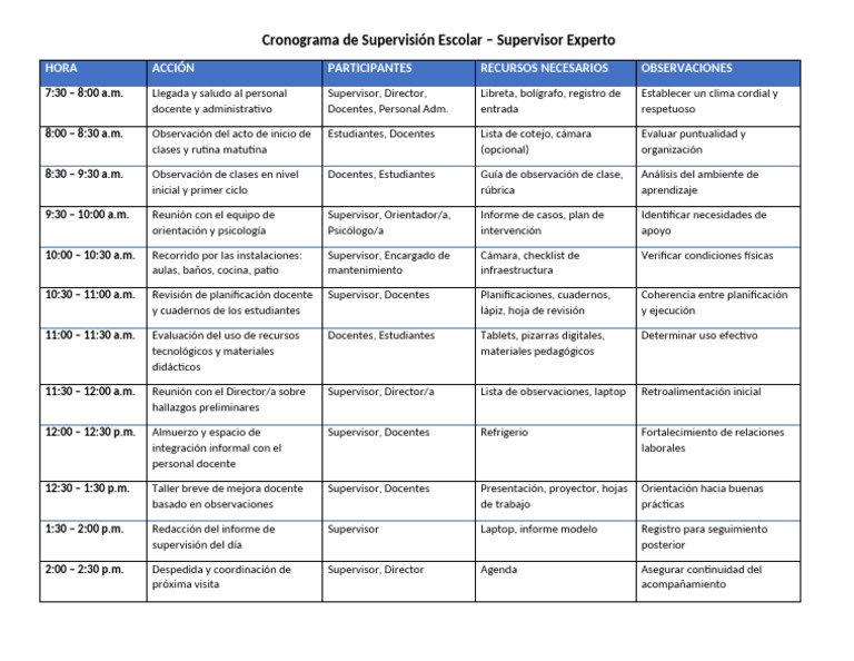 Cronograma de Supervisión Escolar | PDF | Aprendizaje