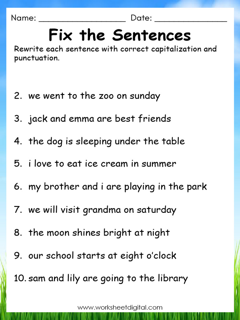 Fix The Sentences Capitalization and Punctuation Worksheet Pamlou | PDF