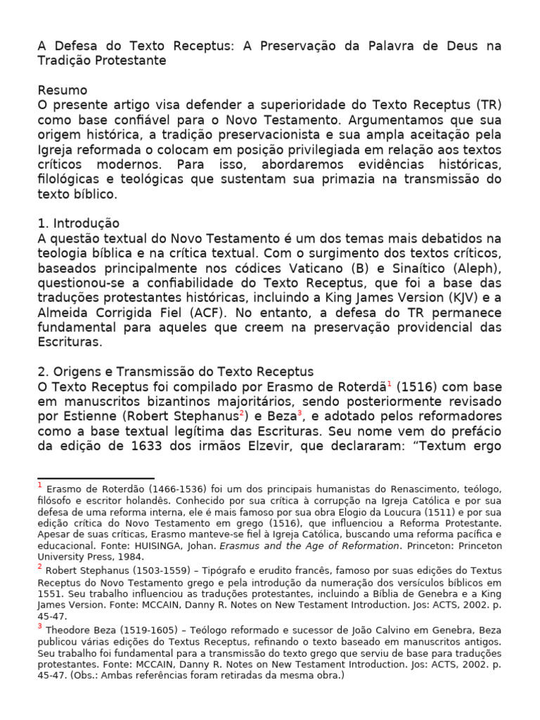 Defesa do Texto Receptus na Reforma | PDF | Bíblia | Novo Testamento