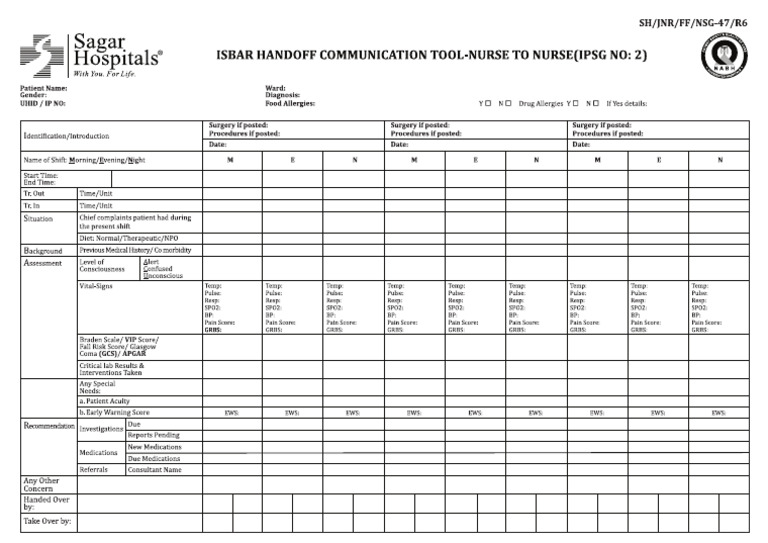 Isbar Handoff Communications Tool-Nurse To Nurse - Ipsg No-2 | PDF