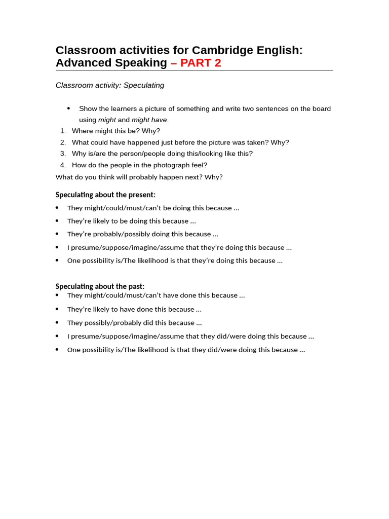 Speculating Activities for CAE Speaking | PDF