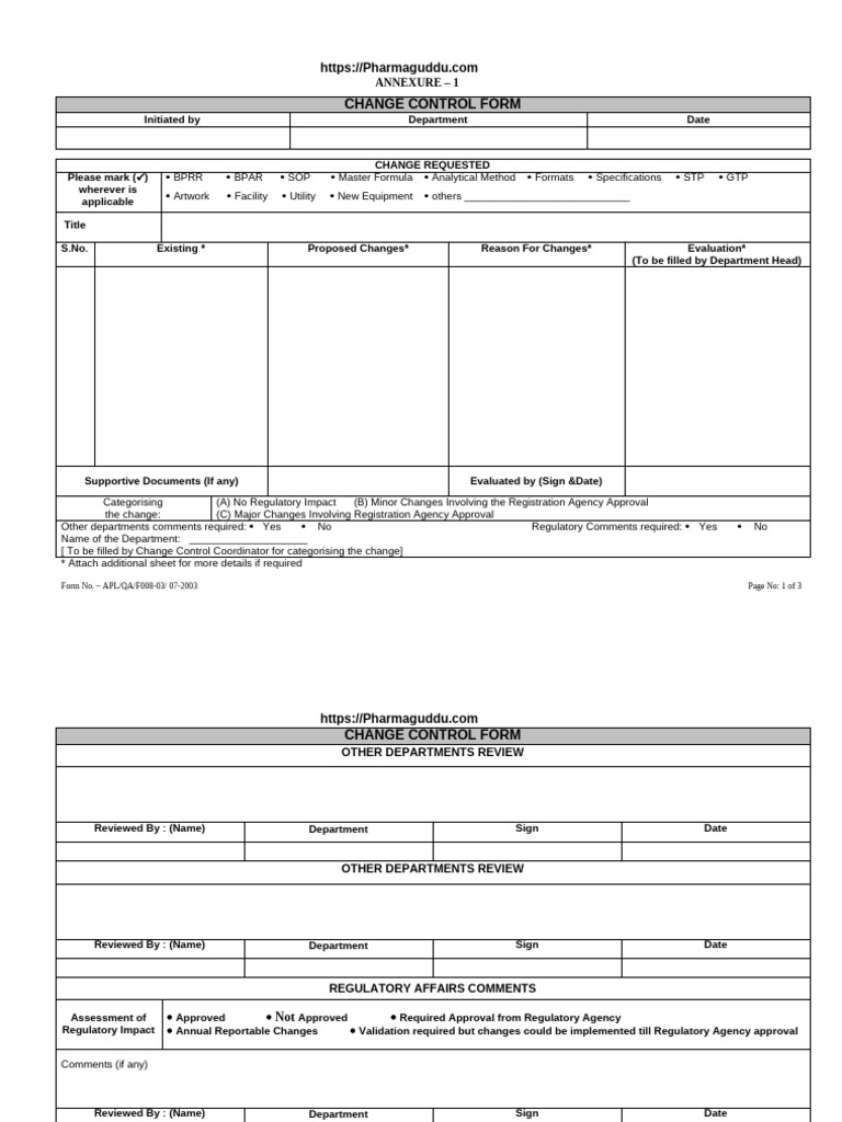 Change Control Form Main | PDF