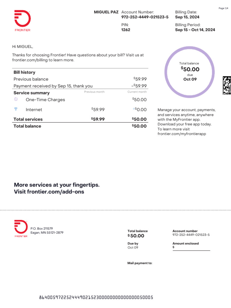 Frontier Bill Summary for Miguel Paz | PDF | Fee | Service Industries