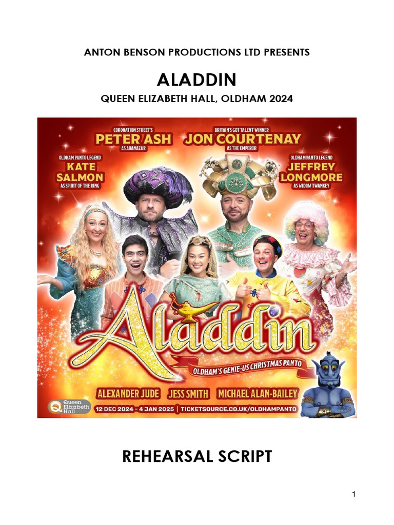 Aladdin Oldham 2024 - Rehearsal Script | PDF | Washing Machine