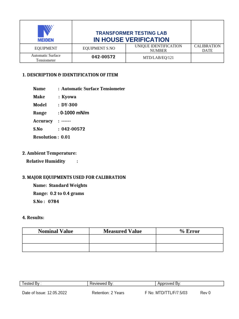 In House Calibration IFT Kit Using STD Weights | PDF