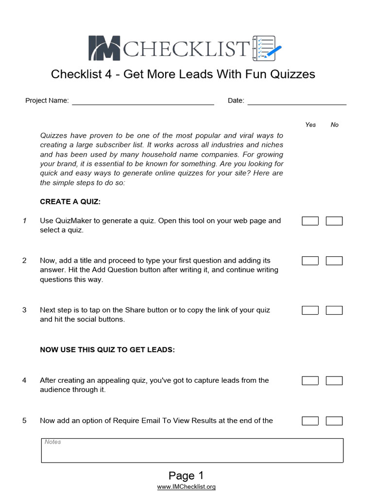 Checklist 4 Get More Leads With Fun Quizzes | PDF | Quiz