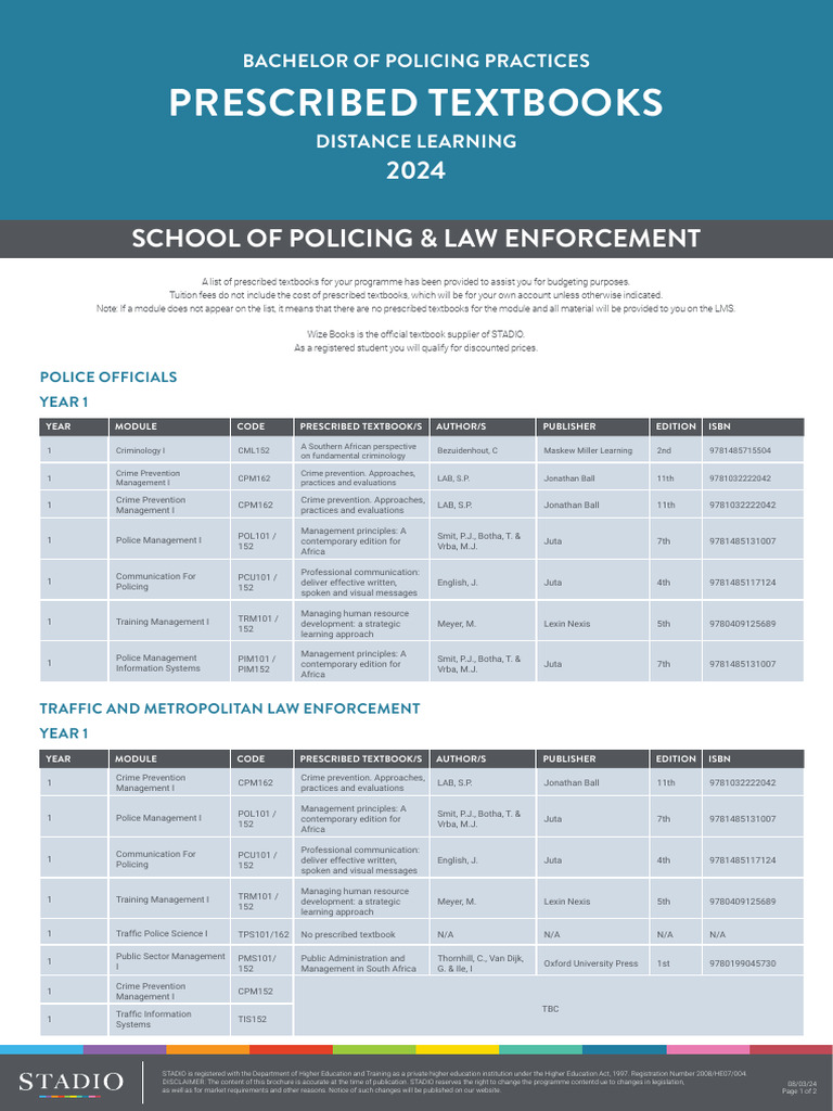 STADIO Bachelor of Policing Textbooks | PDF | Textbook | Law Enforcement