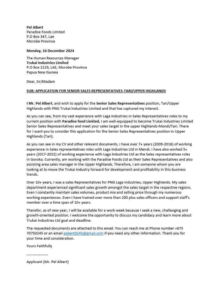 Tari Senior Sales Rep-Application | PDF