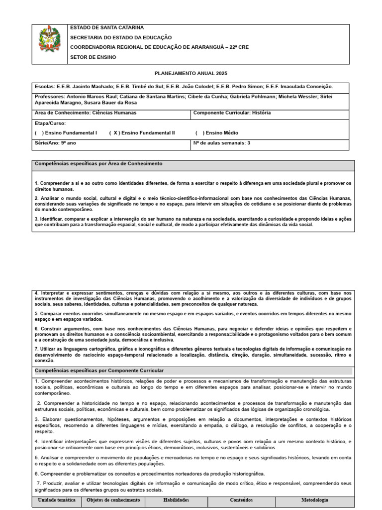 Planejamento anual 9º Ano 2025.docx | PDF | Guerra Fria | Brasil