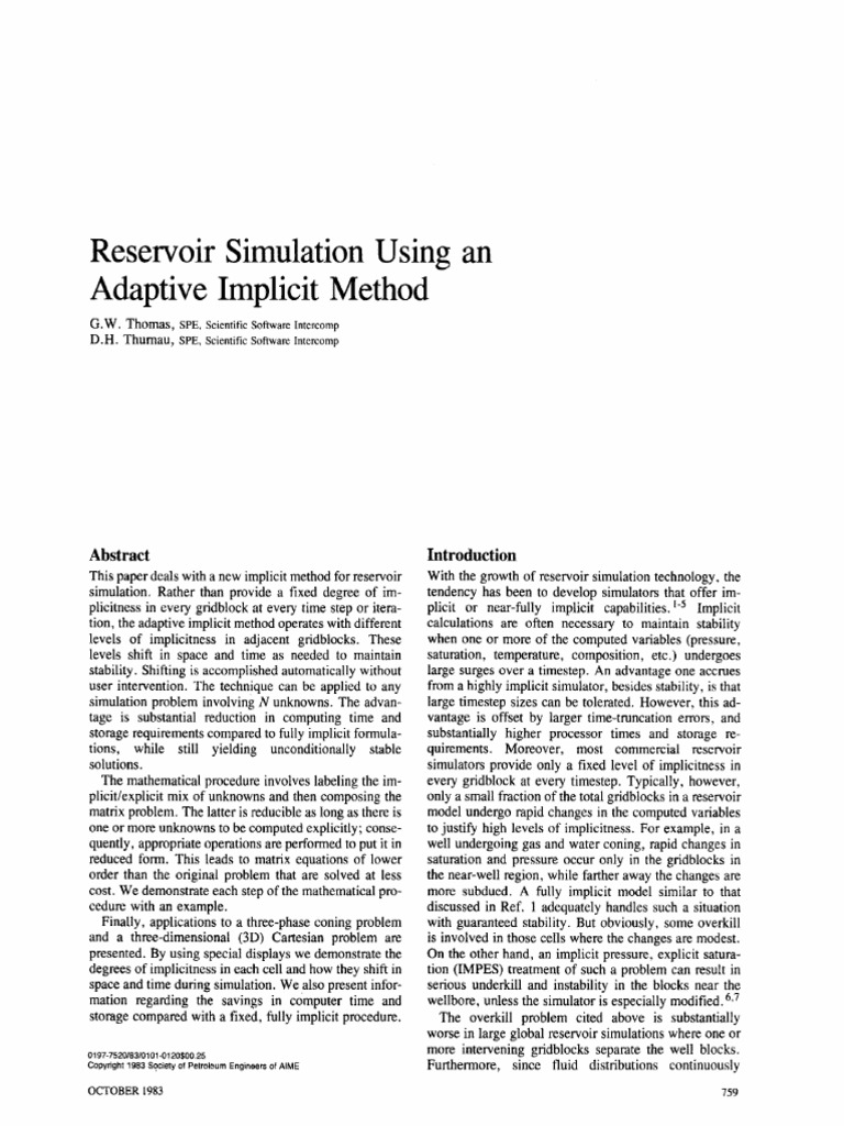 02. thomas1983_Reservoir simulation using AIM method (2) | PDF | Simulation | Matrix (Mathematics)