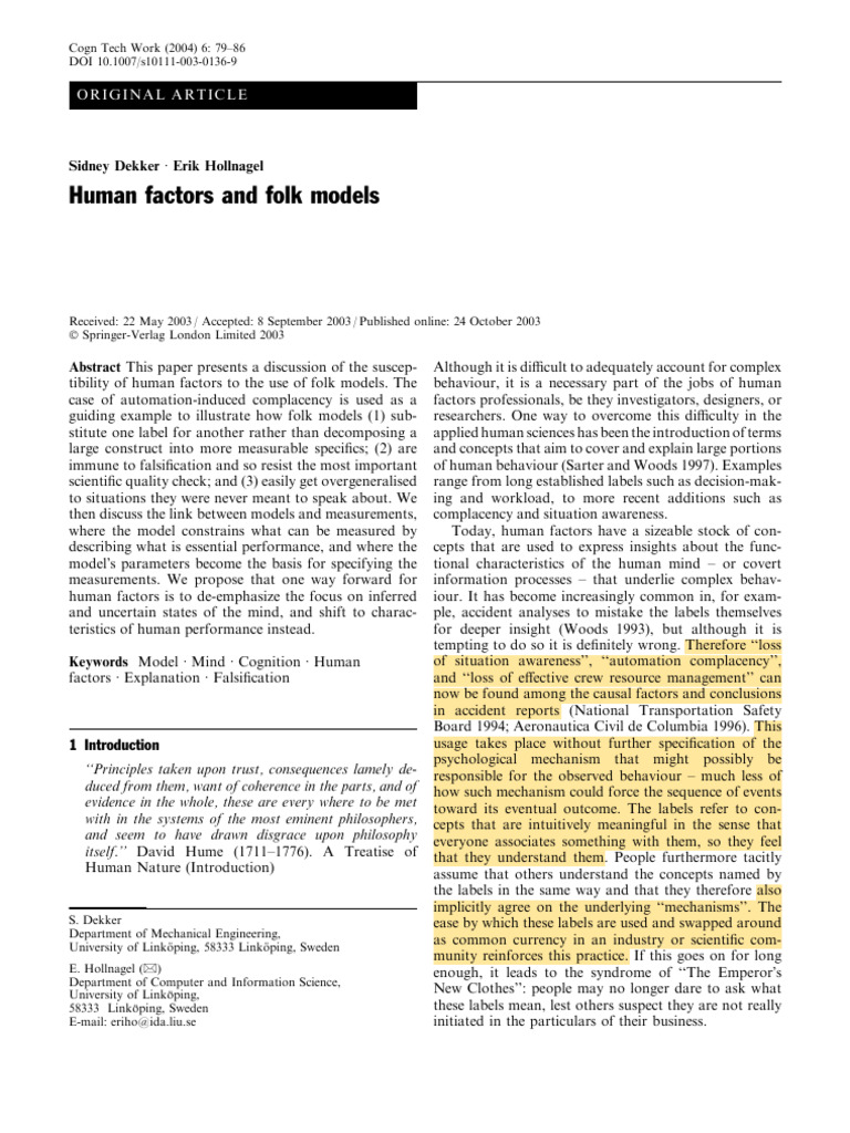 Human Factors and Folk Models | PDF | Falsifiability | Situation Awareness