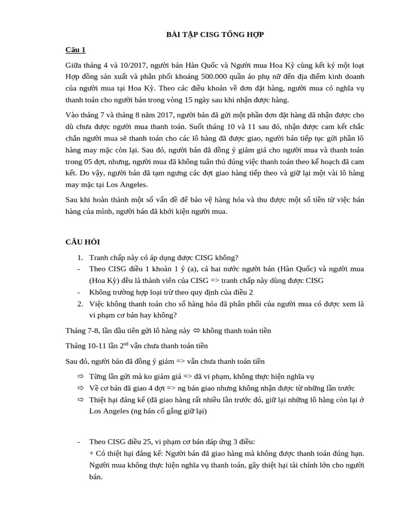 Bài tập CISG (elearning) | PDF