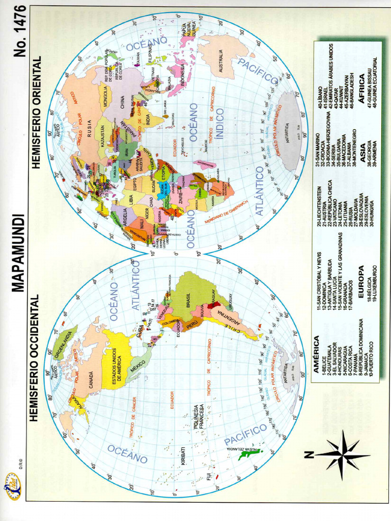 Mapamundi A Color Con Nombres | PDF