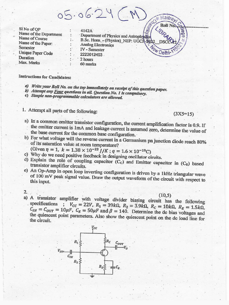 Analog Electronics 4142A | PDF | Transistor | Electrical Circuits