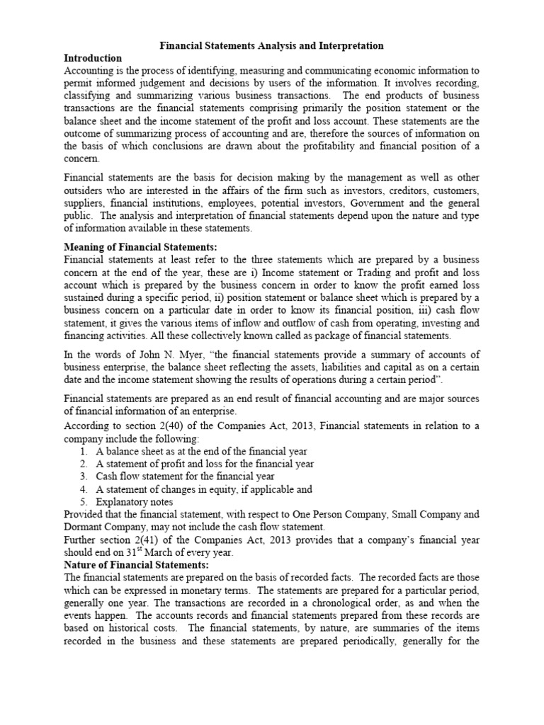 Analysis and Interpretation of Financial Statements | PDF | Income ...