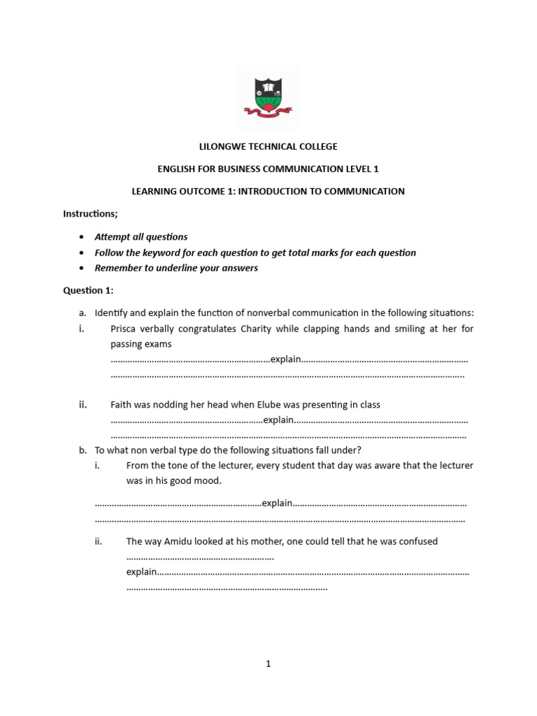 Business Communication Basics Exam | PDF | Nonverbal Communication ...