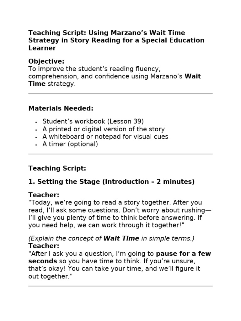 Marzano's Wait Time in Special Ed Reading | PDF | Reading Comprehension ...