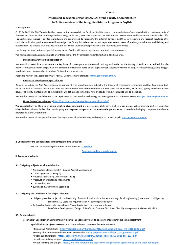 Specializations BME uNIVERSITY | PDF | Curriculum | Science