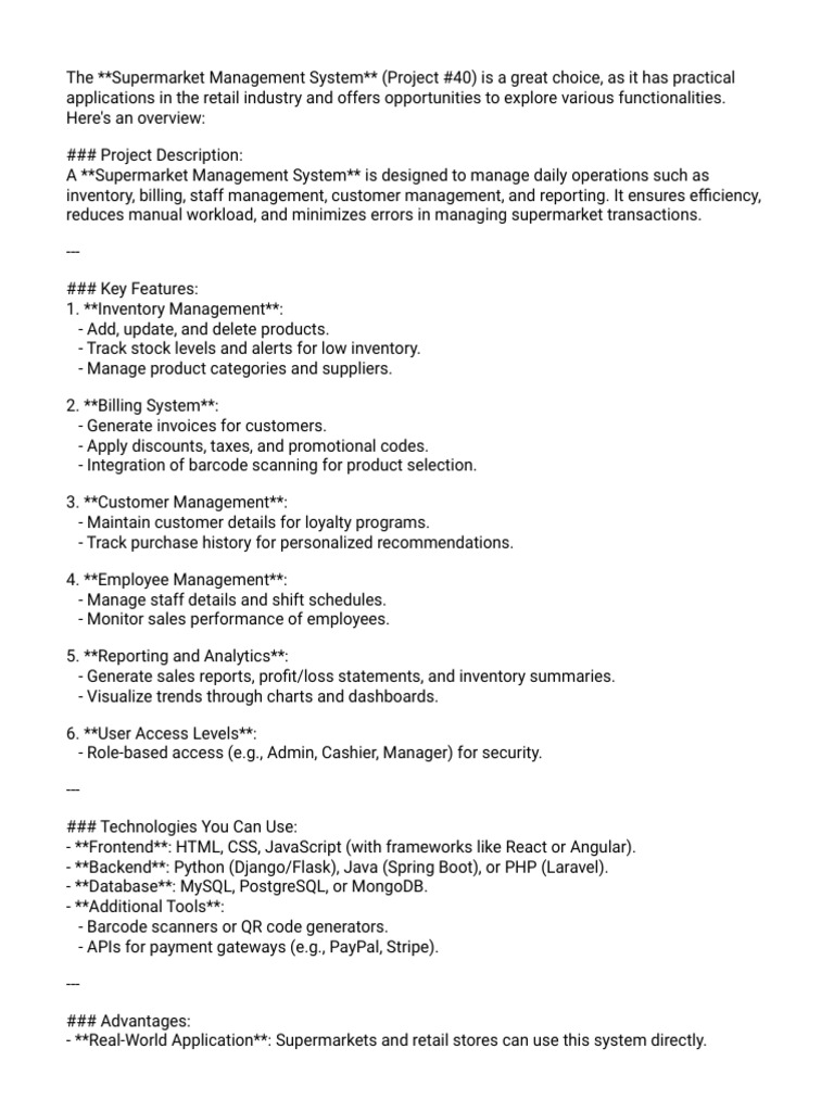Supermarket Management System | PDF | Databases | Barcode