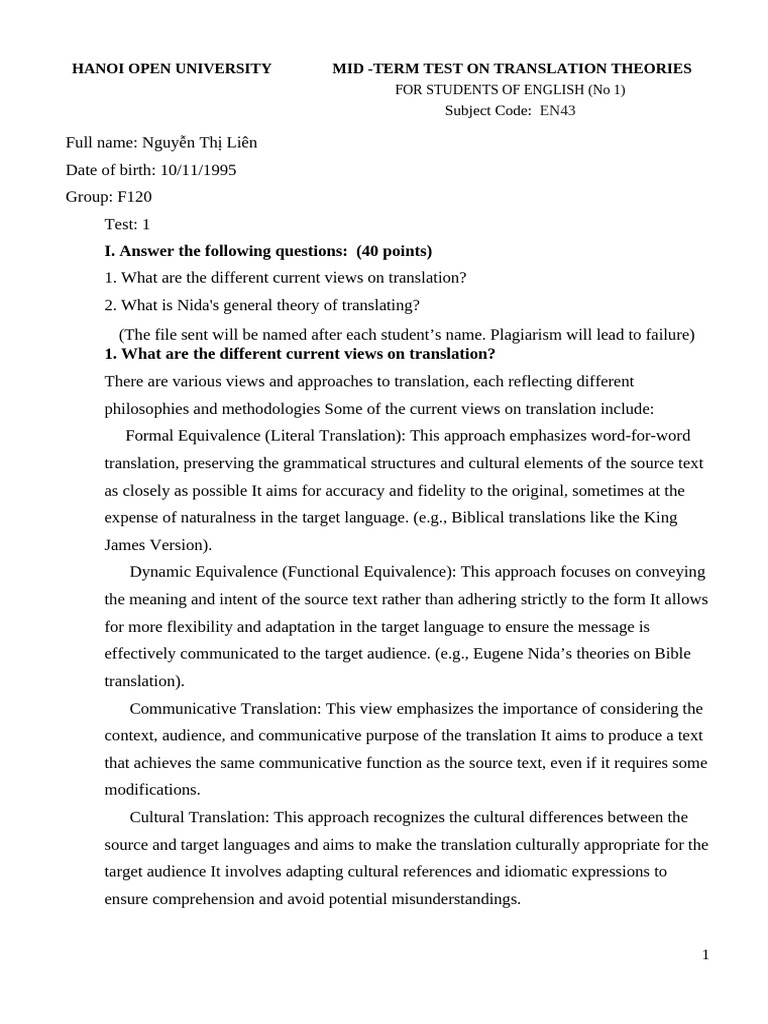 nguyễn thị liên LY THUYET DICH | PDF | Translations | Theory