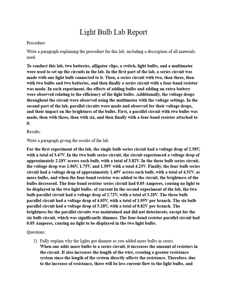 Light - Bulb - Lab - Report | PDF | Series And Parallel Circuits | Resistor