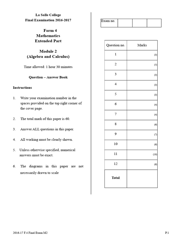 La Salle 2016-2017 Final Exam S4 Math M2 | PDF