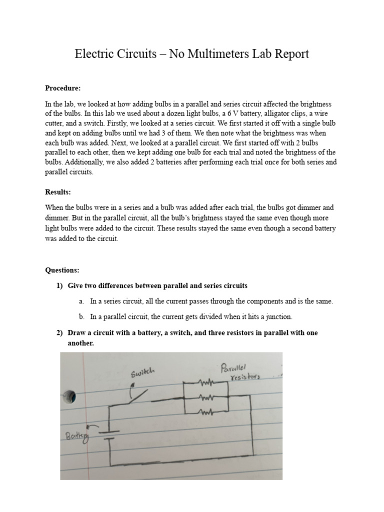 IN CLASS Circuit Lab No Multimeters Lab Report | PDF | Series And ...