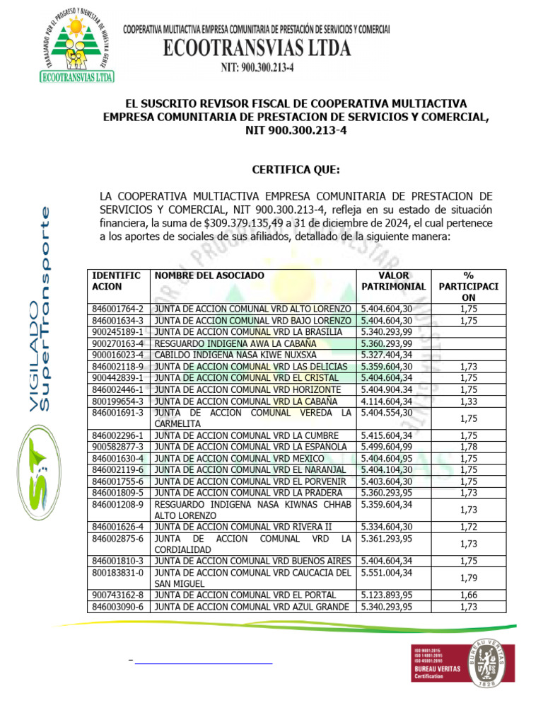 Certificado de Participacion Accionaria 2024 | PDF
