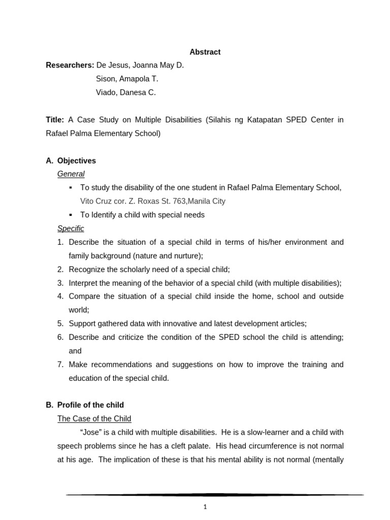Sped Case Study | PDF | Special Education | Disability