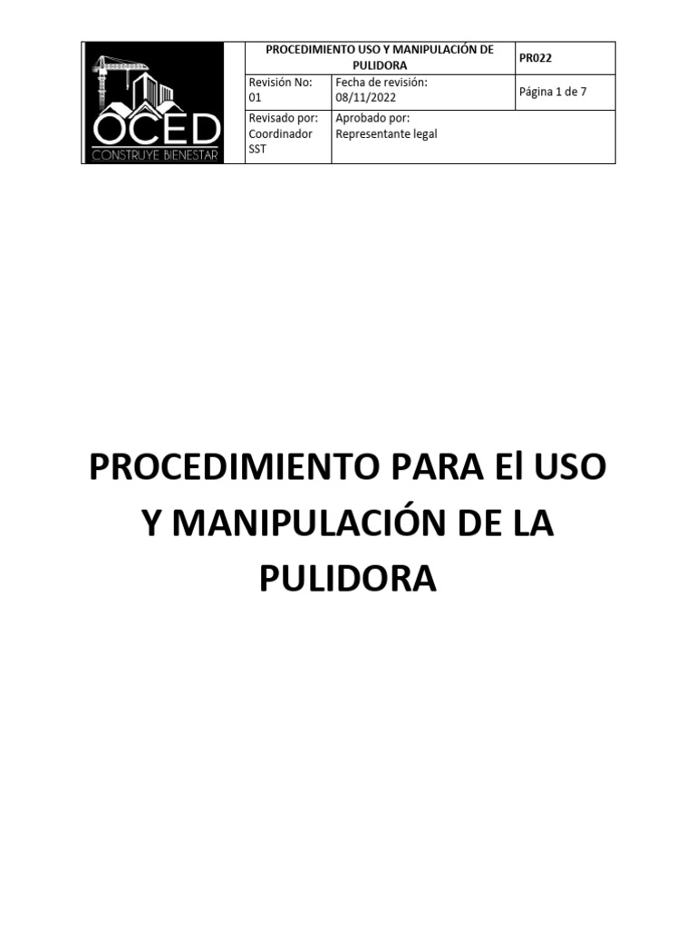 PR022 Procedimiento Uso y Manipulación de Pulidora | PDF | Abrasivo ...