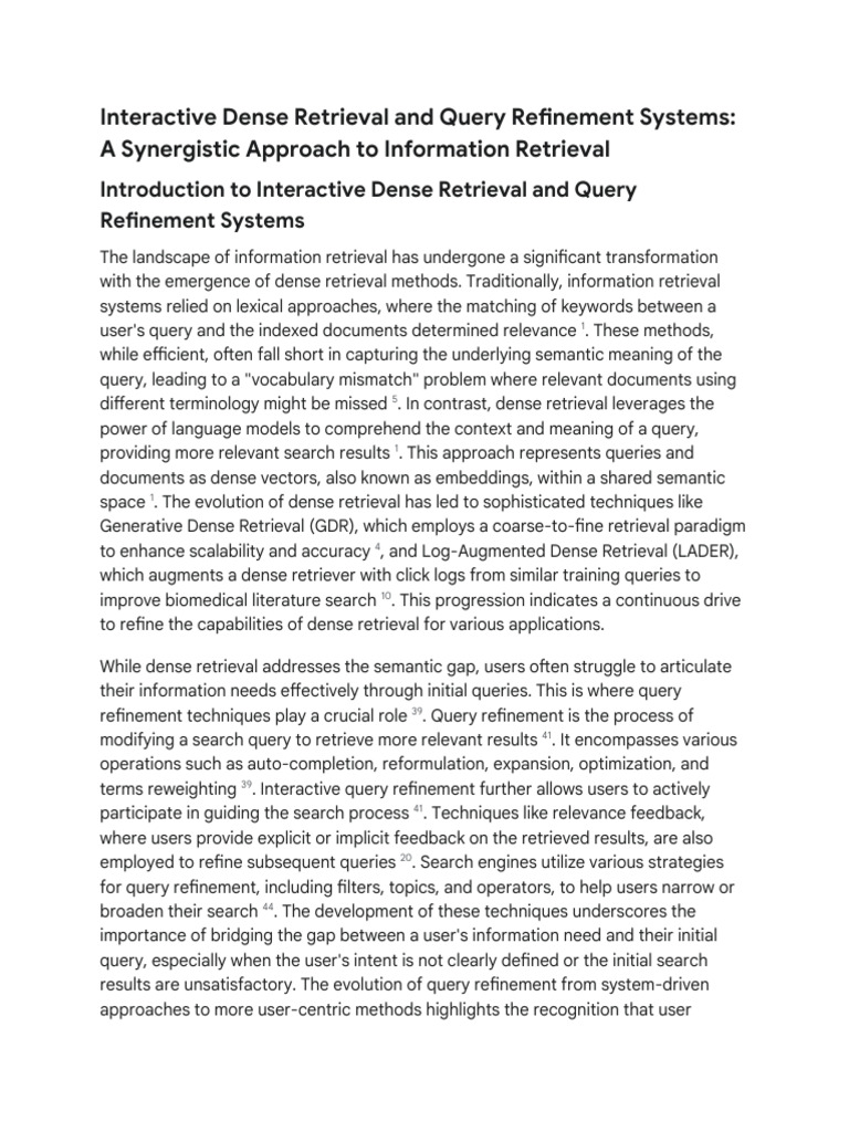 Interactive Dense Retrieval and Query Refinement Systems - A Synergistic Approach To Information ...