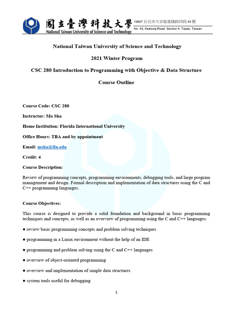 Csc280introductiontoprogrammingwithobjectiveanddatastructure Pdf C Computer Programming